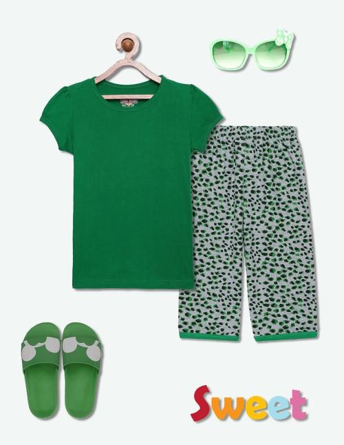 Buy SINI MINI Half Sleeve Light Green Girls Casual Pack of 2 Nightsuit ...