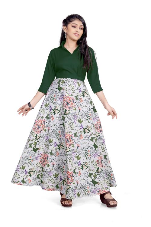 Buy Aarya Designer Girl's Coller Neck Soild And Printed Combination ...