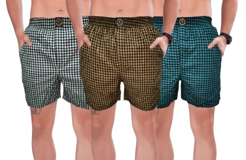 Buy RJ Craze Cotton Check Boxer for Men's, 2 Side Pockets (Pack of ...