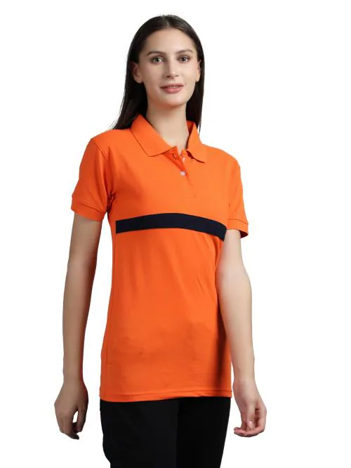 Buy The Pashupati Impex Women Cotton Polo T-shirt Orange Colour Online ...