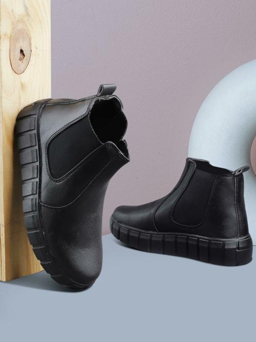 Buy Mr. Wonker Black Party Wear High Ankle Chelsea Sneakers for Women ...