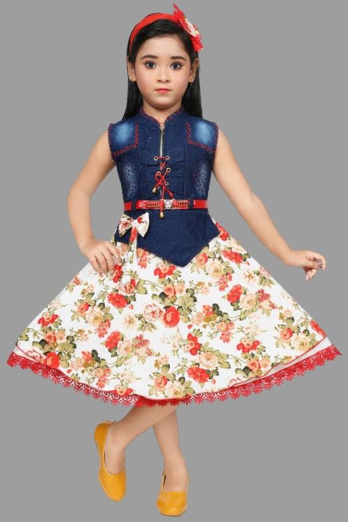 Buy POP CHALK Girls Below Knee Casual Dress (Red, Cap Sleeve) Online at ...