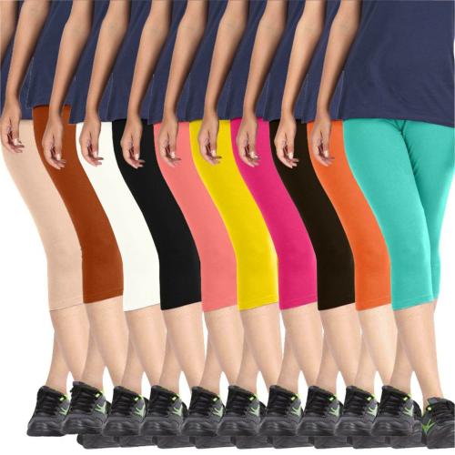 Buy Pixie Store Women Multicolor Solid Cotton Lycra Capris (Pack of 10) Online at Best Prices in ...