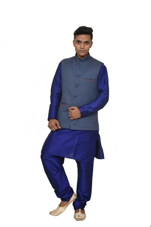 Buy Mag Men's Royal Blue Matching silk Kurta Churidhar With Navy Blue ...