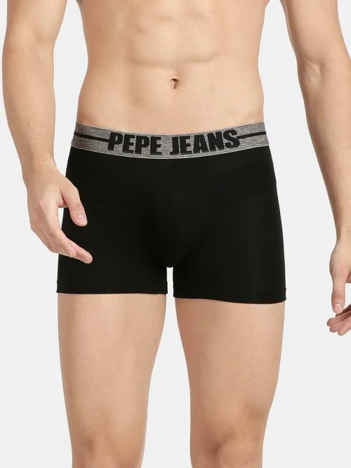 Buy PEPE JEANS LONDON Men's Black Solid Modal Pack of 1 Trunks Online ...