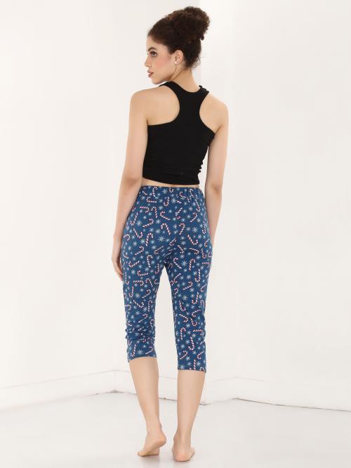 Buy Qlee Womens Night wear printed Capri Navy Blue M Online at Best ...