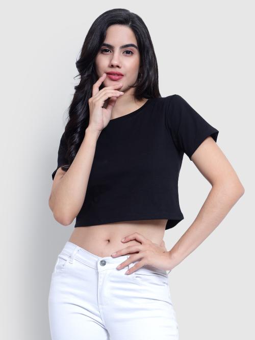Buy VAP Store Black Solid Crew Neck Women Crop Top Online at Best Prices in India - JioMart.