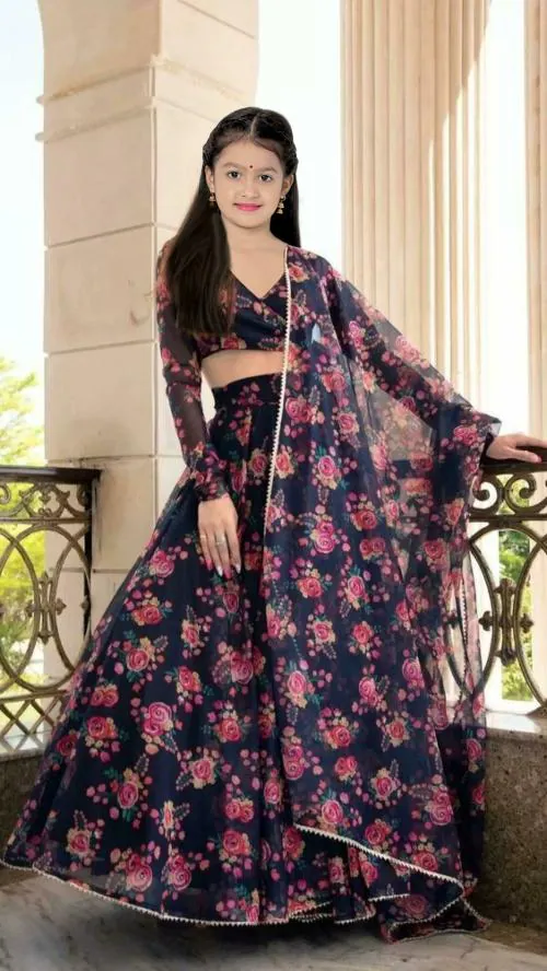 Buy Piludi Girls Blue Embroidered Art Silk Lehenga & Choli | Girls ...