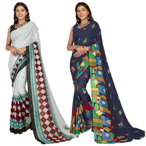 Buy Anand Women Multicolor Self Design Pattern Georgette Pack of 2 ...