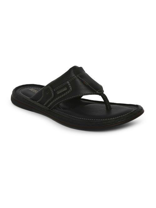Buy Buckaroo: MOZE FullGrain Natural Leather Black Casual Chappal For ...
