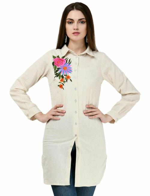 Buy SAAKAA Women's Rayon Cream Embroidery Shirt Online at Best Prices ...