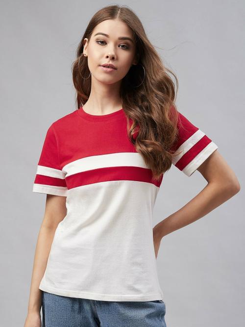 Buy Rare Women White Colorblock T-shirt Online at Best Prices in India ...