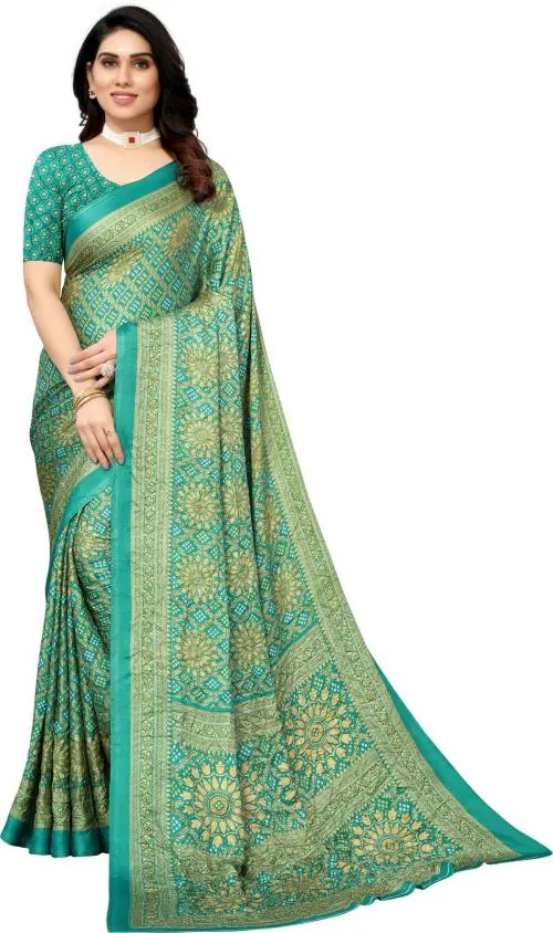 Buy Bandhani Hub Women Green Self Design Woven Cotton Silk Saree Online at Best Prices in India ...