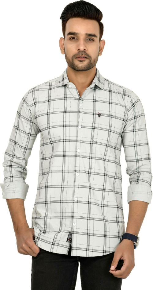 LEGACY ATTIRE Men Grey Checkered Cotton Blend Full Sleeve Slim Fit ...
