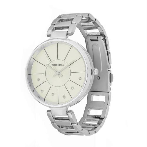 Buy Chronikle Silver Metal Chain Wrist Watch With Diamond Studded ...