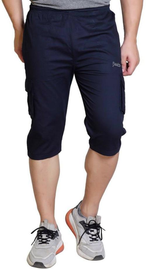 Buy US Raw Vintage Men Blue Solid Cotton Blend Three Fourths Pant - US ...