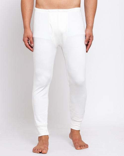 Buy Kalt Men Off-White Ribbed Cotton Polyester Thermal Bottoms Online ...
