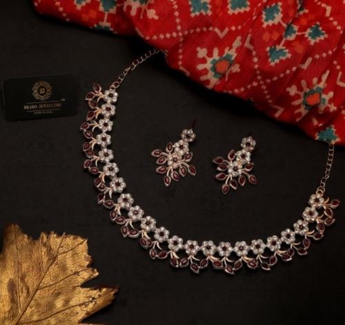 Buy MBRO JEWELLERY Rose Gold Plate Ruby Stone Choker Necklace set For ...