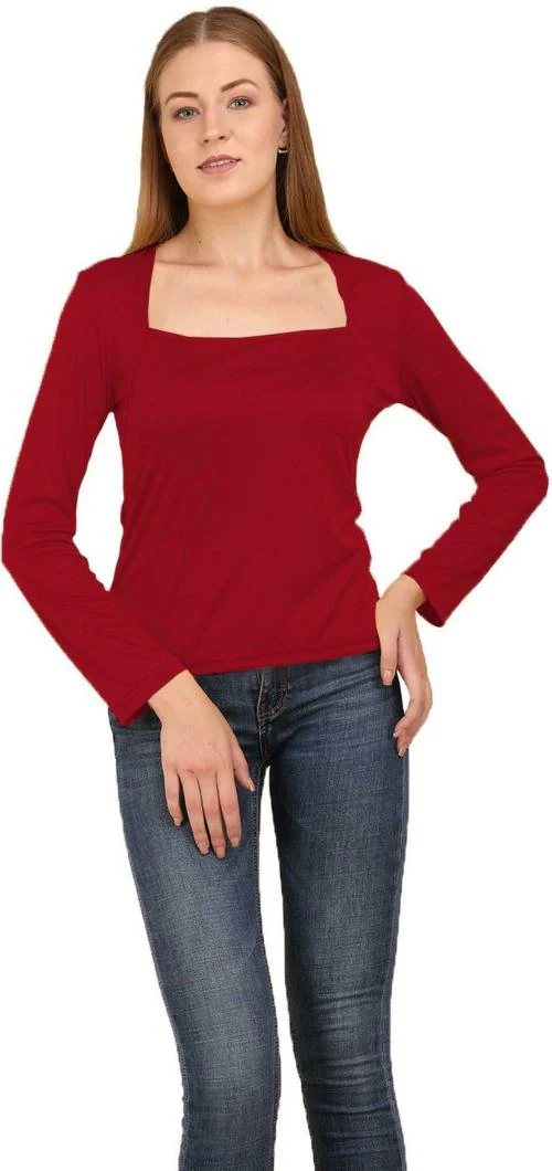 Buy THE BLAZZE_Women Cotton Blend Maroon Top_S Online at Best Prices in ...