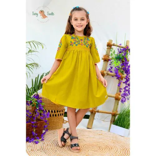 Buy Tiny Twills Embroidered Dress With Flared Sleeves girls Dress Color ...