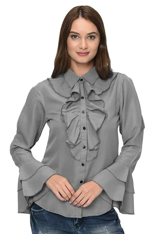Buy Thisbe Women Grey Polyester Formal Shirt (L) Online at Best Prices ...