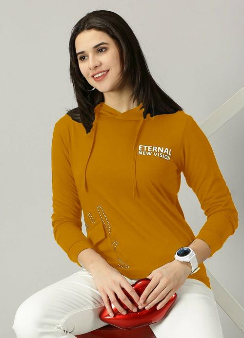 Buy Ausk Self Design Mustard Hooded Neck Full Sleeve T-Shirt Online at ...