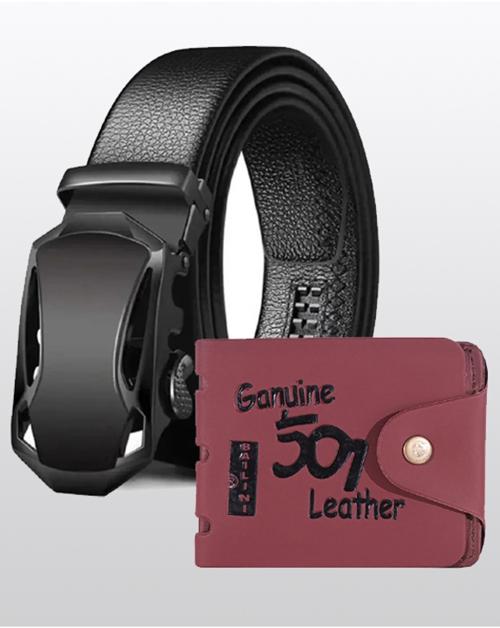 Buy Clasicox: Black Belt & Brown Wallet Combo with Auto-Lock Buckle ...