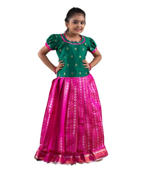 Buy Shivangi Pink Golden Shell Pattu Pavadai For Girls !!!_Pink_9-10 Y ...