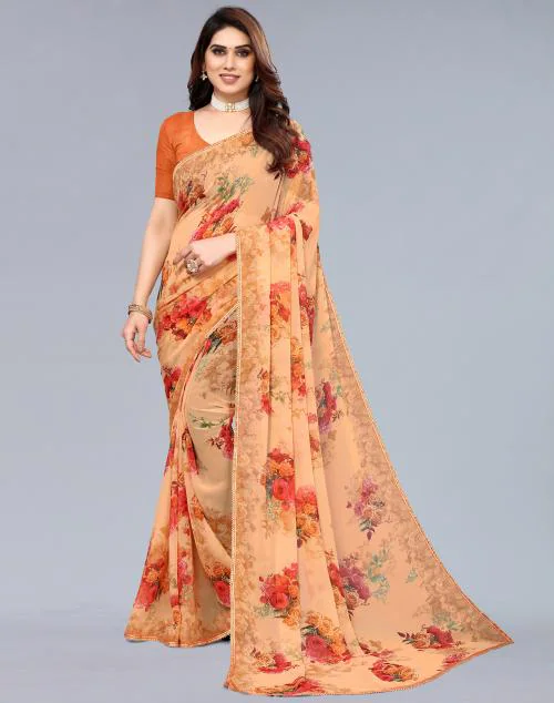 Buy Siril Georgette Orange Color Saree with Blouse piece | sarees for ...