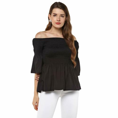 Buy D'amor Casual Bell Sleeve Solid Women Black Top Online at Best ...