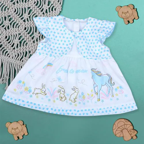 Buy Baby Moo Unicorn Flutter Sleeves Knee Length Frock - Blue Online at ...