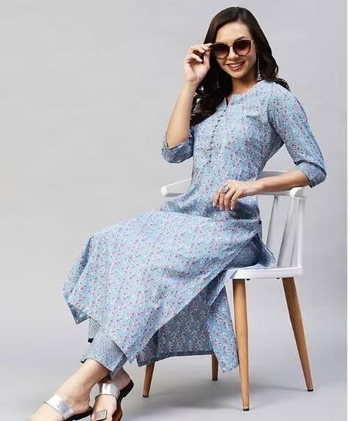 Buy DWISHA DESIGNER Women's Cotton Blend Printed Straight Kurta with ...
