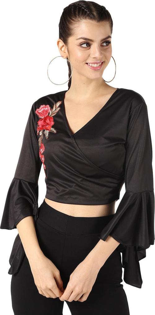 Buy PepTrends Casual 3/4 Sleeve Solid Women Black Top. Online at Best ...