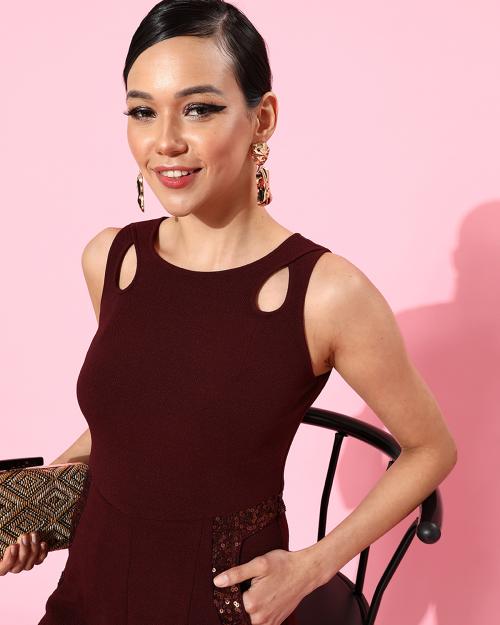 Buy Miss Chase Women Wine Solid Polyester Single Jumpsuit Online at ...