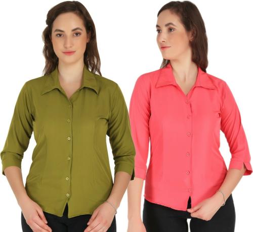 Buy Hunoor Womens Light Mehandi and Gajari Solid Crepe Pack of 2 Formal ...