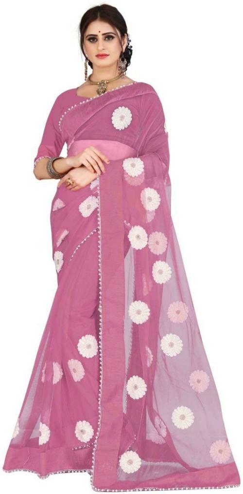 Buy sareya veela Bollywood Women Pink Embroidered Cotton Blend Sarees ...
