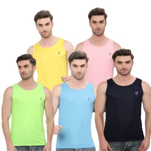 Buy CLOTHINK HUB Multicolour Solid Poly Blend Standard Length Vest ...