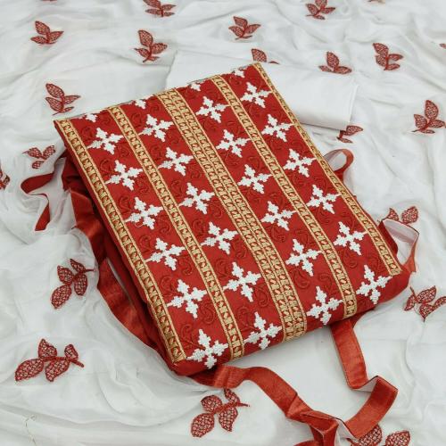 Buy GURHAL Embroidered Cotton Unstitched Dress Material Red Online at ...