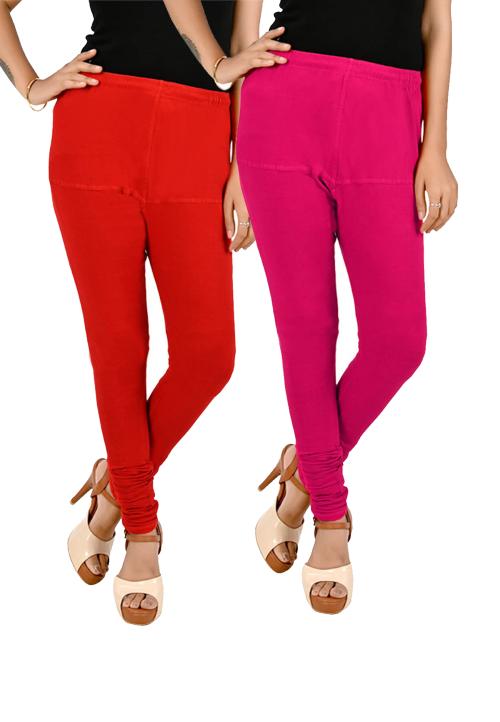 Buy Kex Red Dark Pink Solid Cotton Churidar Length Leggings women Leggings Girls Leggings ...