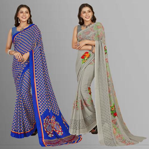 Buy Anand Women Multicolor8 Self Design Pattern Georgette Pack of 2 ...