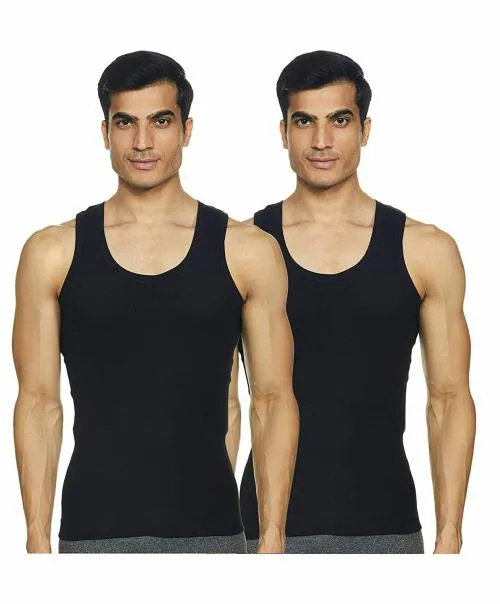 Buy Rupa Frontline Men's Black Solid 100% Cotton Pack of 2 Sleeveless ...