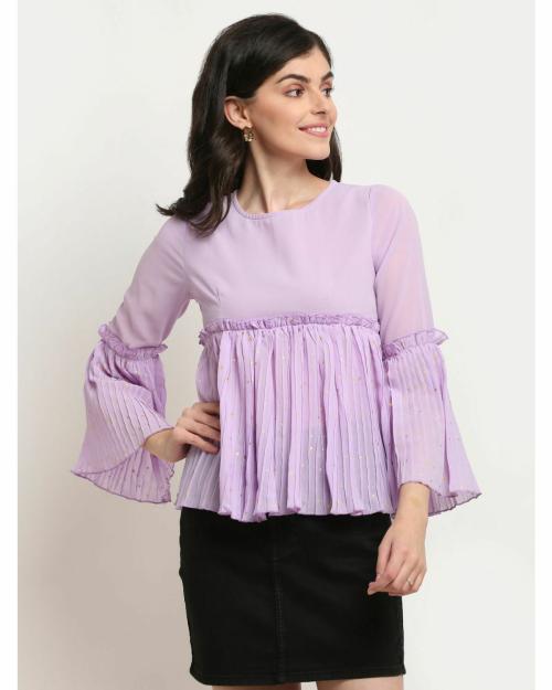 Buy La Zoire Full Sleeves Pleated Foil Print Top Online at Best Prices ...