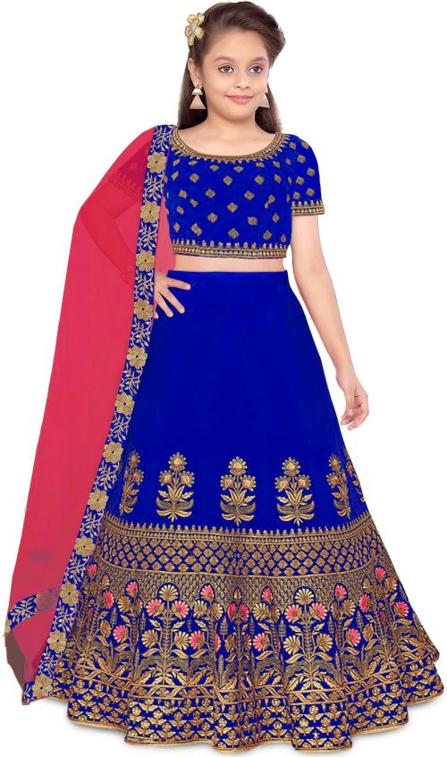 Buy KedarFab Girls Royal Blue Embroidery PC Single Lehenga & Choli ...