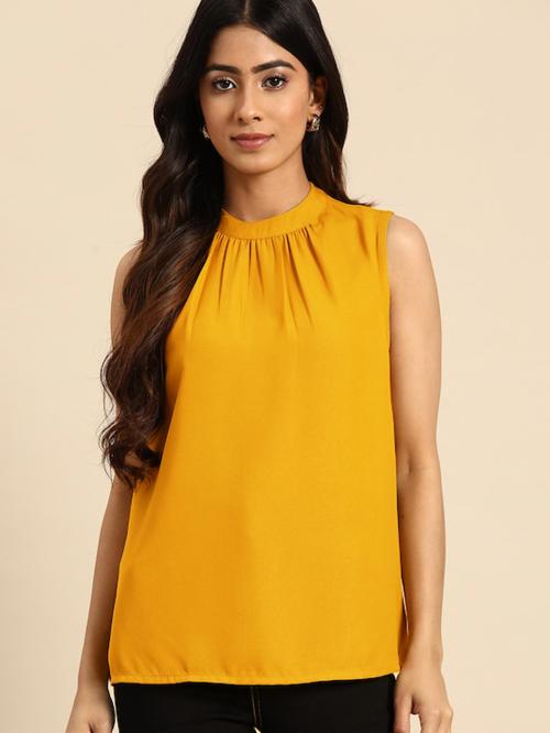 Buy Mirana Women Yellow Solid Polyester Single Topwear (L) Online at ...