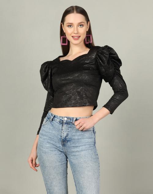 Buy Selvia Lycra Blend Black Self Design Top | tops for women | tops ...