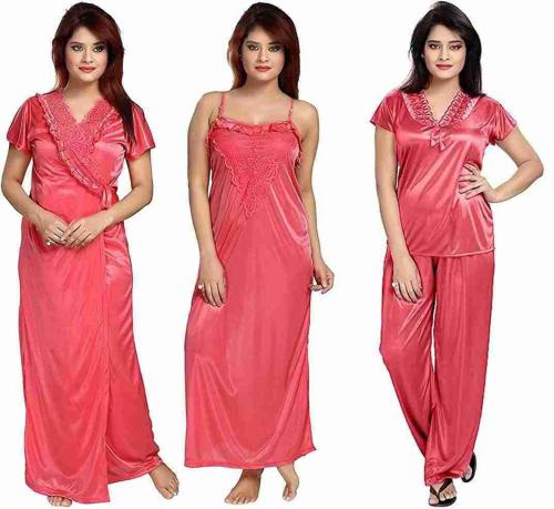 Buy Loody'S Women Pink Satin Blend Set Of 4 Night Dress Set (Free Size ...