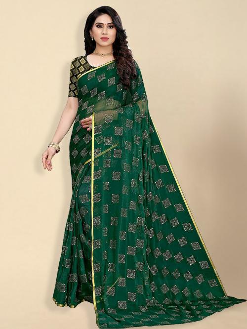 Buy LADYMINT Women Dark Green Printed Chiffon Women'S Sarees Online at ...