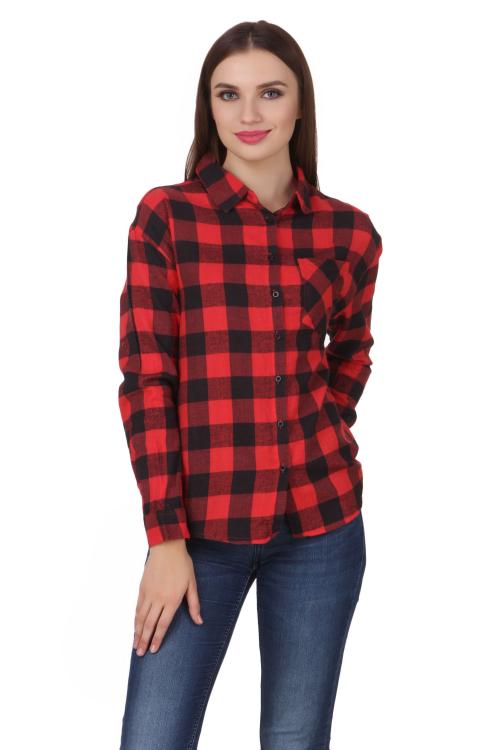 Buy One Femme Women's Cotton Checkered Full- Sleeve Shirt Online at ...