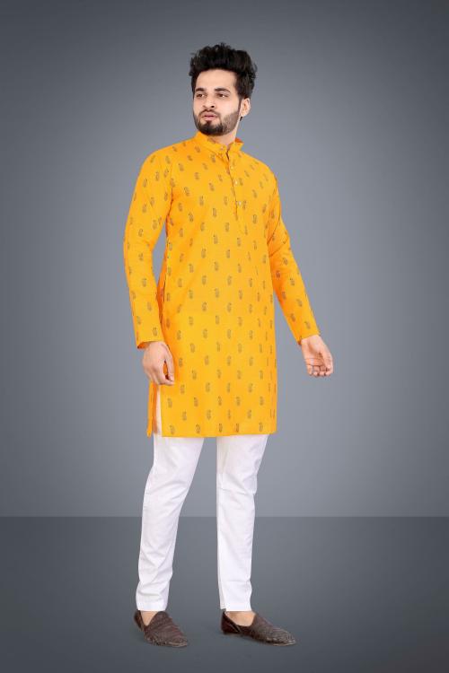 Buy Sopani Men Yellow Printed Cotton Blend Kurta Pyjama Set Online at Best Prices in India ...