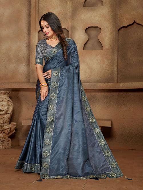 Buy SWIFFIN Premium Collection Vichitra Silk Banarasi Grey Saree For ...